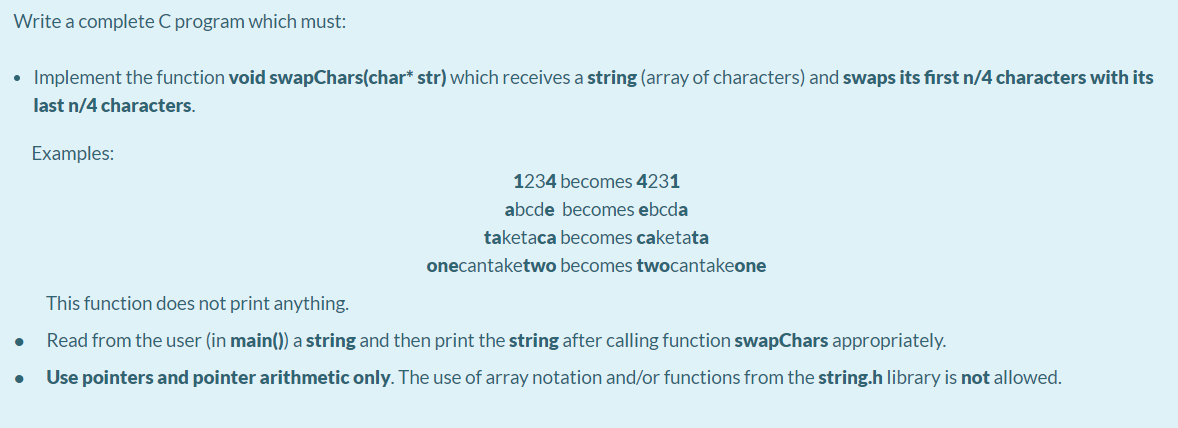 Solved Write a complete C program which must: • Implement | Chegg.com