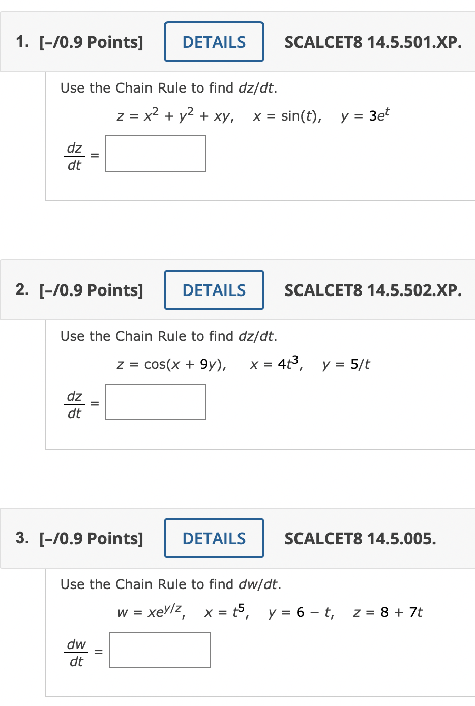 Solved 1. [-/0.9 Points] SCALCET8 14.5.501.XP. Use the Chain | Chegg.com