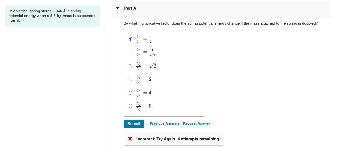 Solved IP A vertical spring stores 0.946 J in spring Part A | Chegg.com