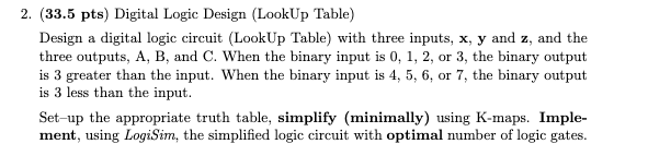 Solved 2. (33.5 pts) Digital Logic Design (LookUp Table) | Chegg.com