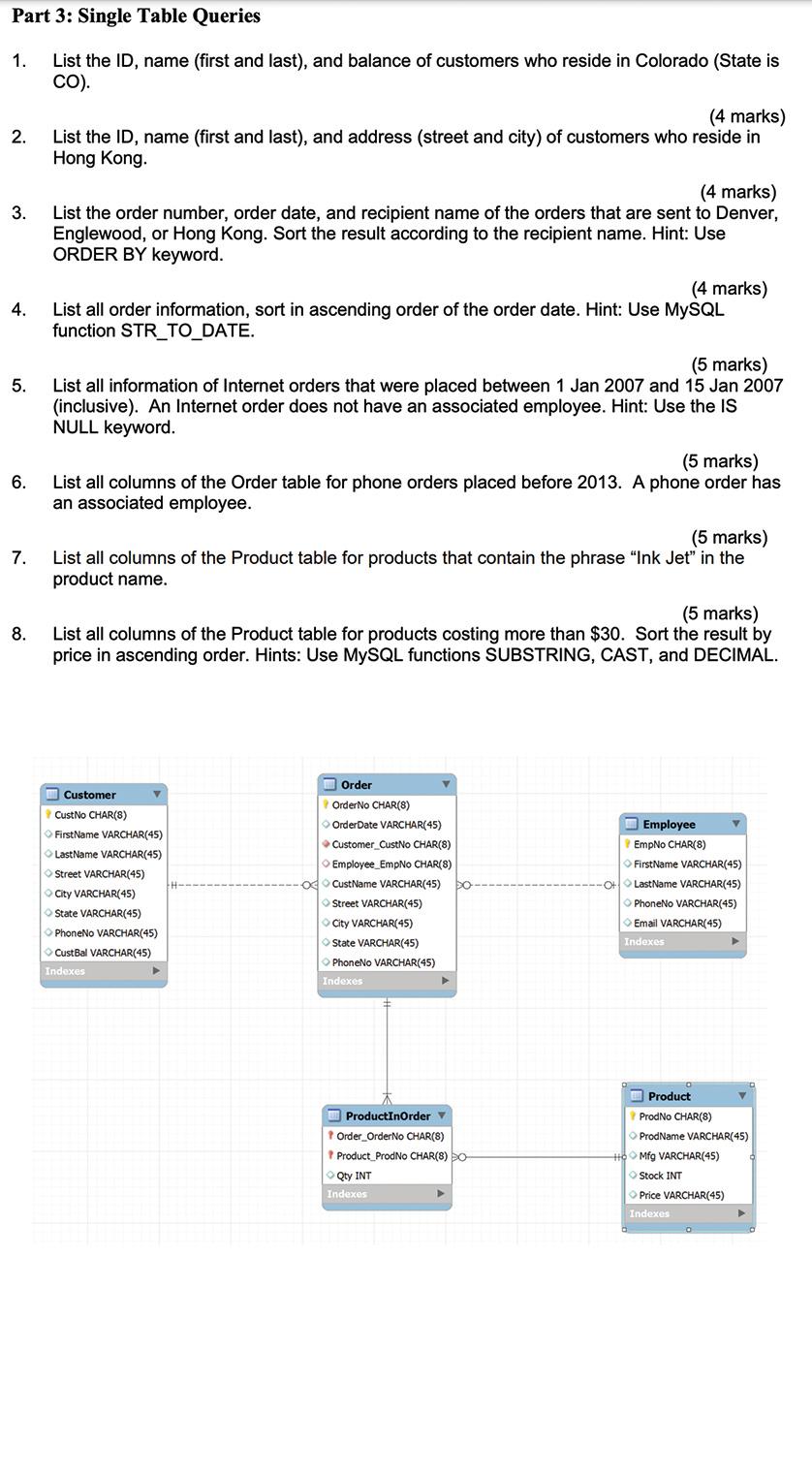 Solved Part 3: Single Table Queries 1. List the ID, name | Chegg.com
