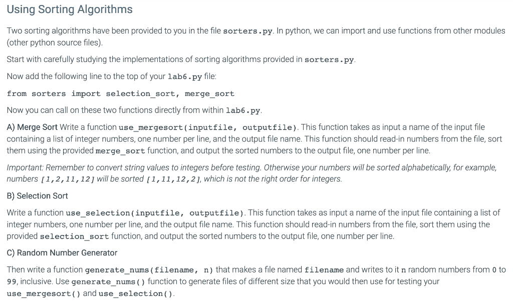 Solved 26.1 Lab 6 - Sorting and Runtime Analysis | Chegg.com