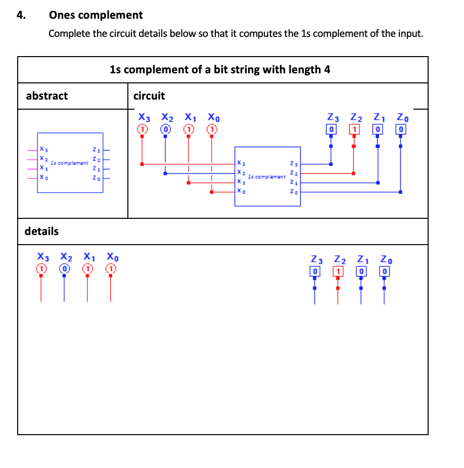 Solved 4.Ones complement Complete the circuit details below | Chegg.com