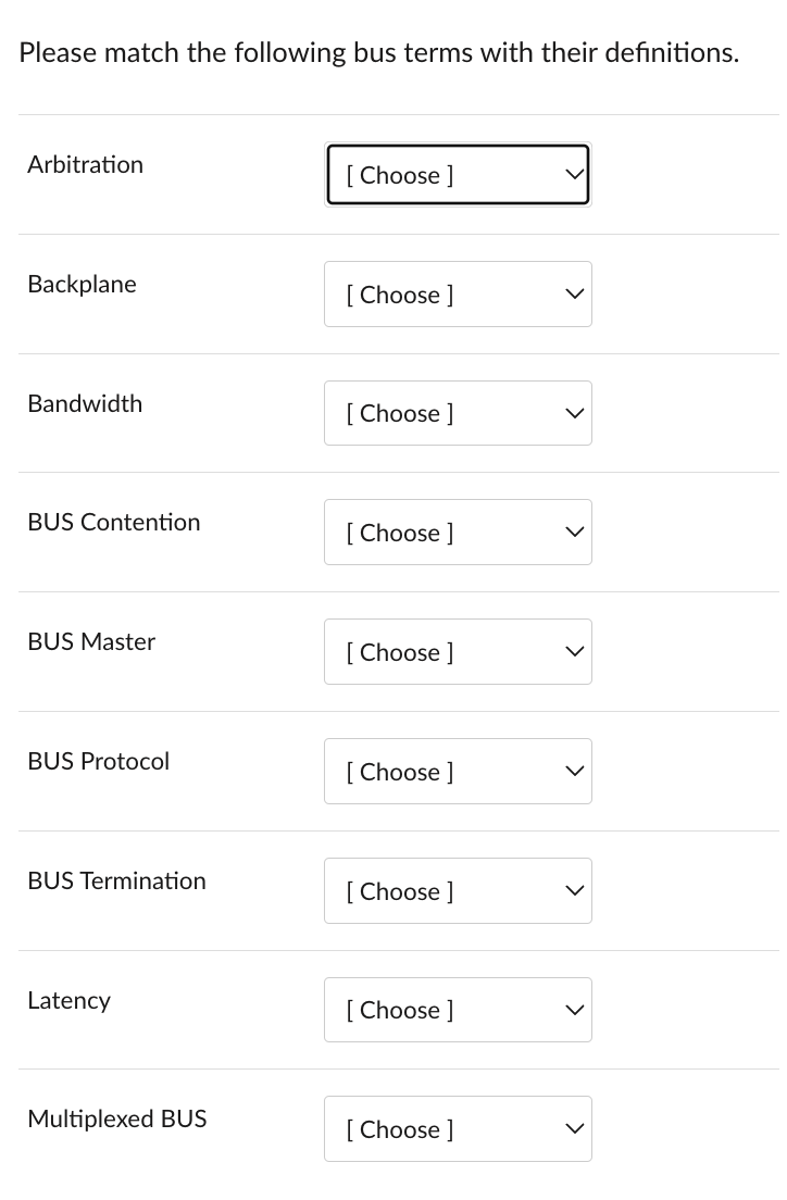 Solved Please match the following bus terms with their | Chegg.com