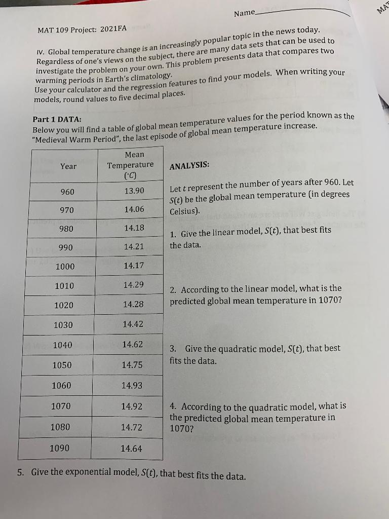 Solved -rowiceDefined Functions ar MAT 109 Project: 2021FA | Chegg.com