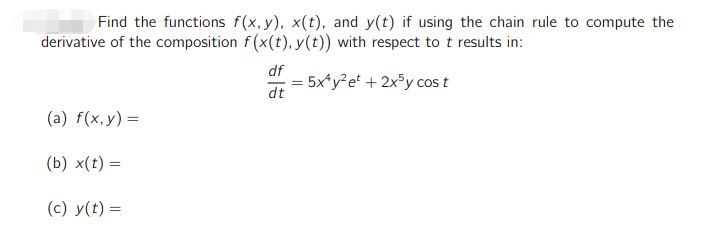 Solved Find the functions f(x,y),x(t), and y(t) if using the | Chegg.com
