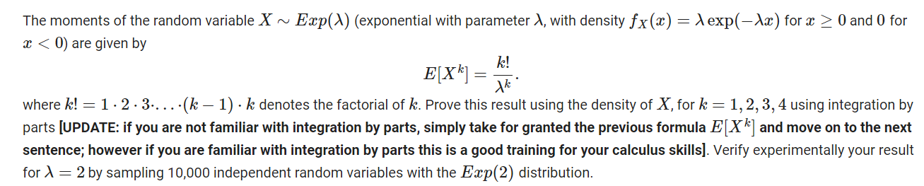 Solved A 싶 The moments of the random variable X Exp() | Chegg.com