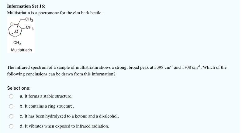 Solved Information Set 16: Multistriatin is a pheromone for | Chegg.com