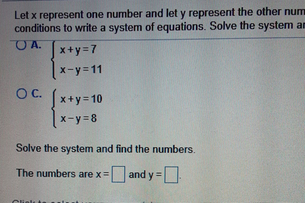 Solved Let x represent one number and let y represent the | Chegg.com