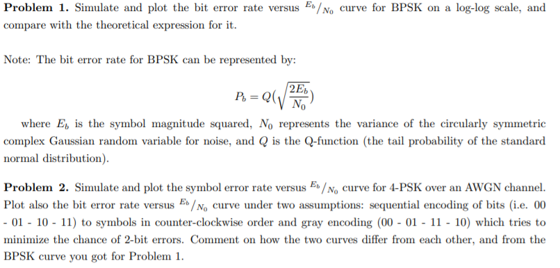 Problem 1. Simulate and plot the bit error rate | Chegg.com