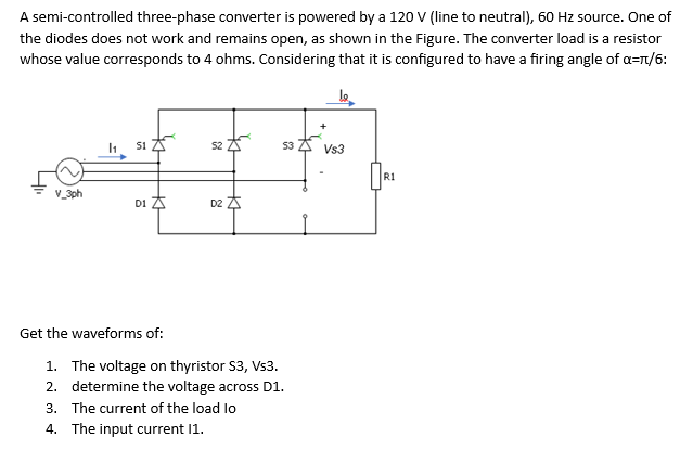A semi-controlled three-phase converter is powered by | Chegg.com