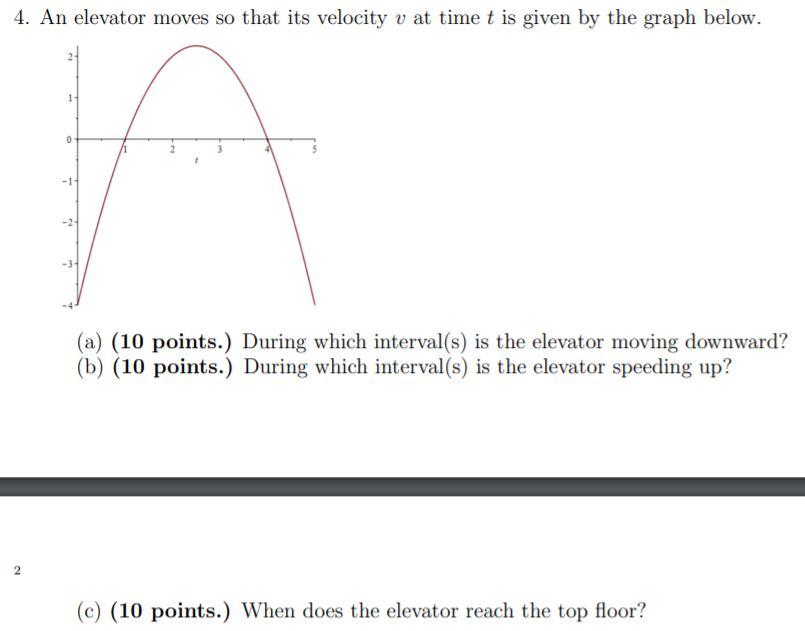Solved 4. An elevator moves so that its velocity v at time t | Chegg.com
