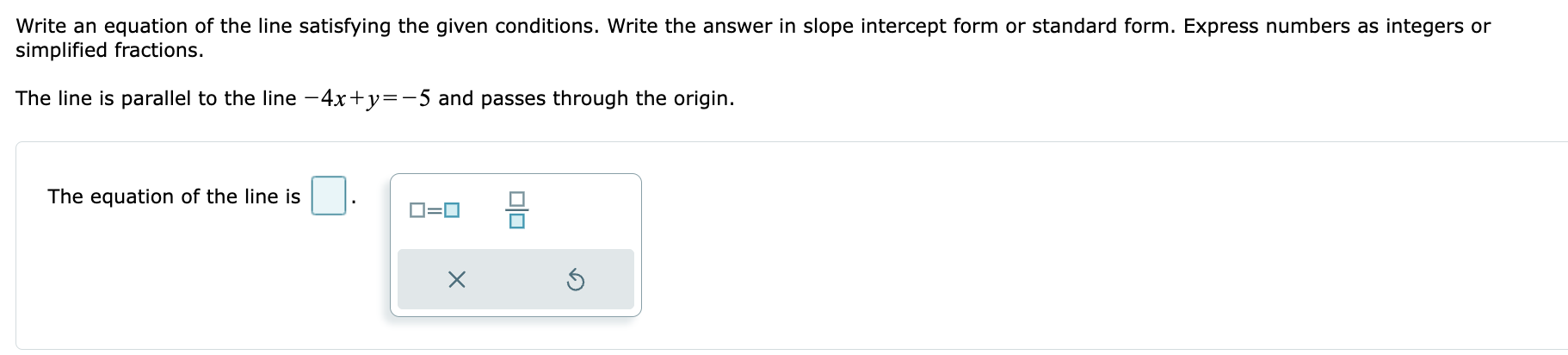 Solved Write an equation of the line satisfying the given | Chegg.com