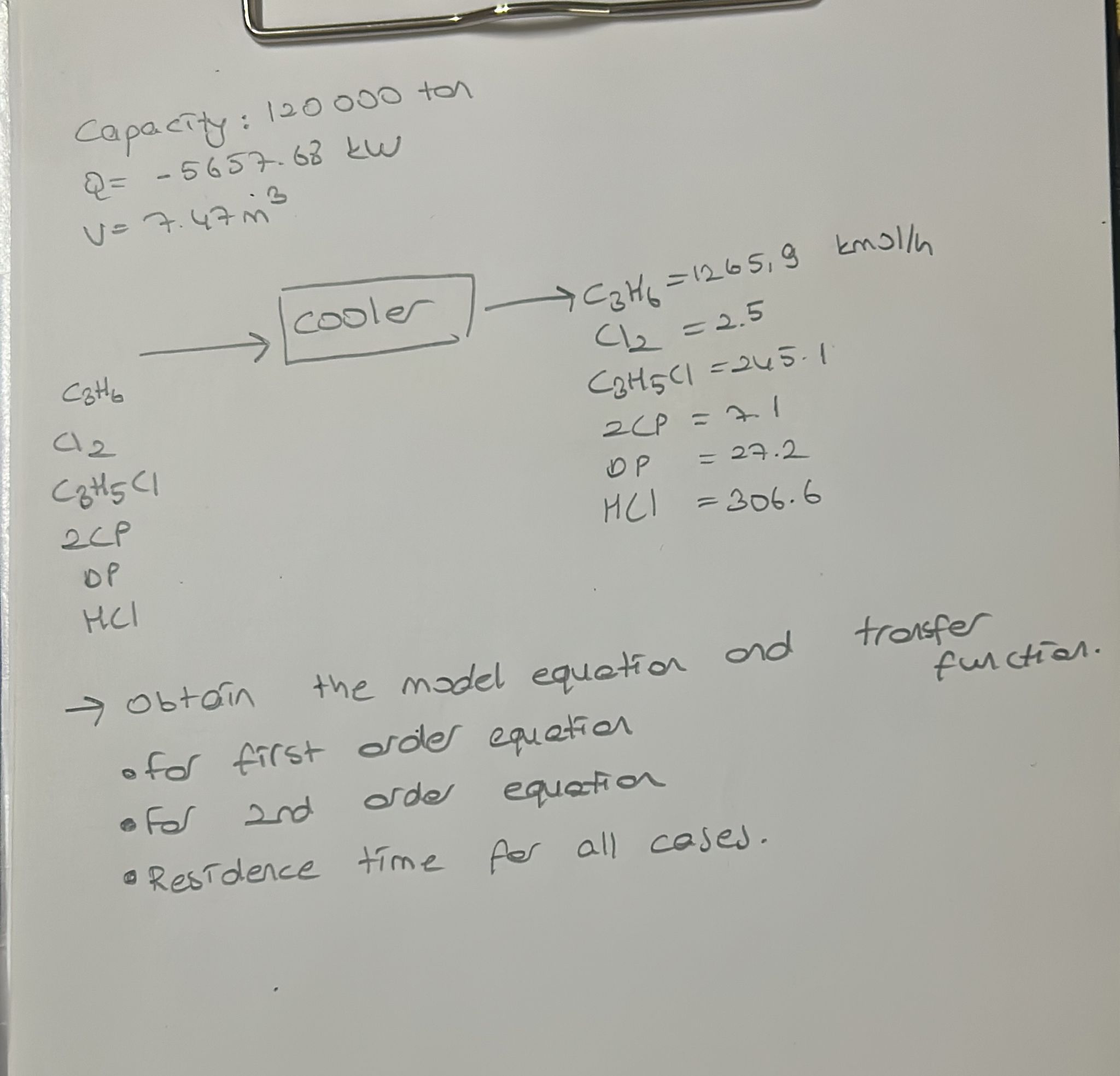 Solved Capacity: 120000 ton Q=−5657.68 kmV=7.47 m3 C3H6 Cl2 | Chegg.com