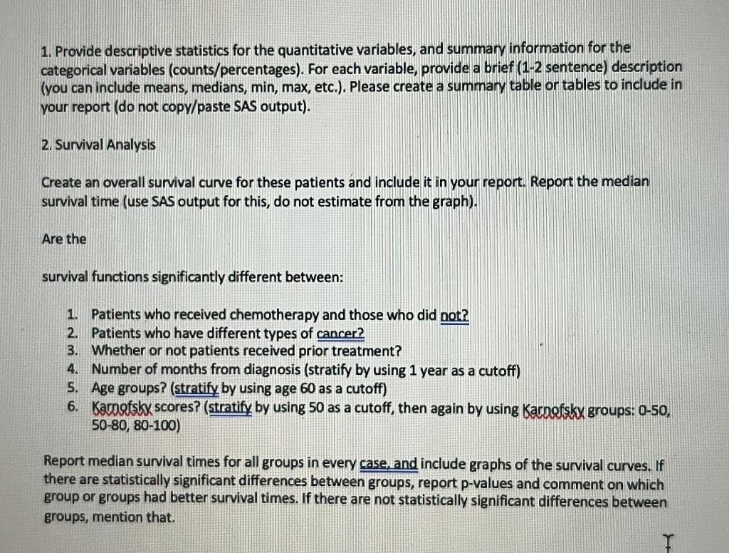 Solved 1. Provide descriptive statistics for the | Chegg.com
