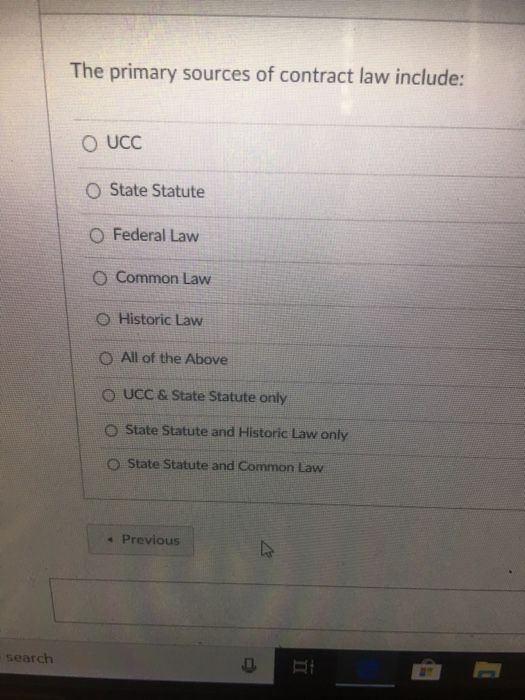 Solved The primary sources of contract law include: O UCC O | Chegg.com