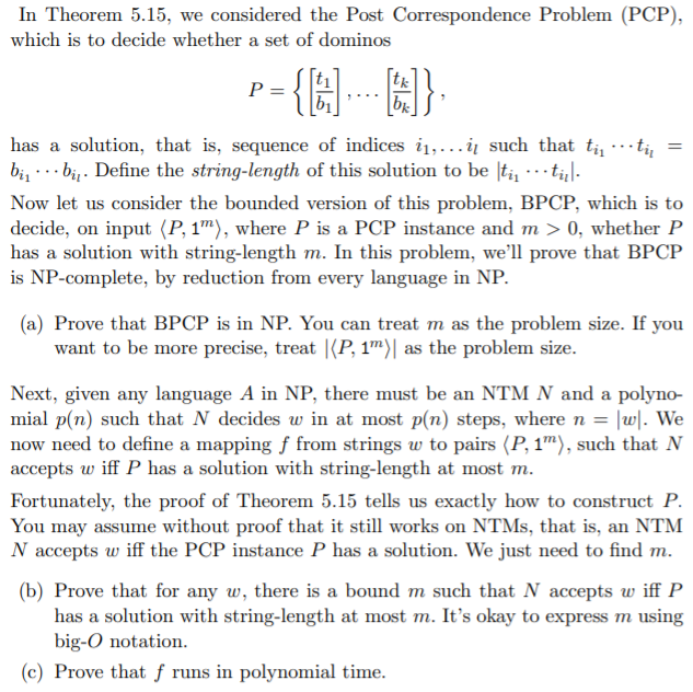 Theorem 5.15 states that PCP is undecidable. The | Chegg.com