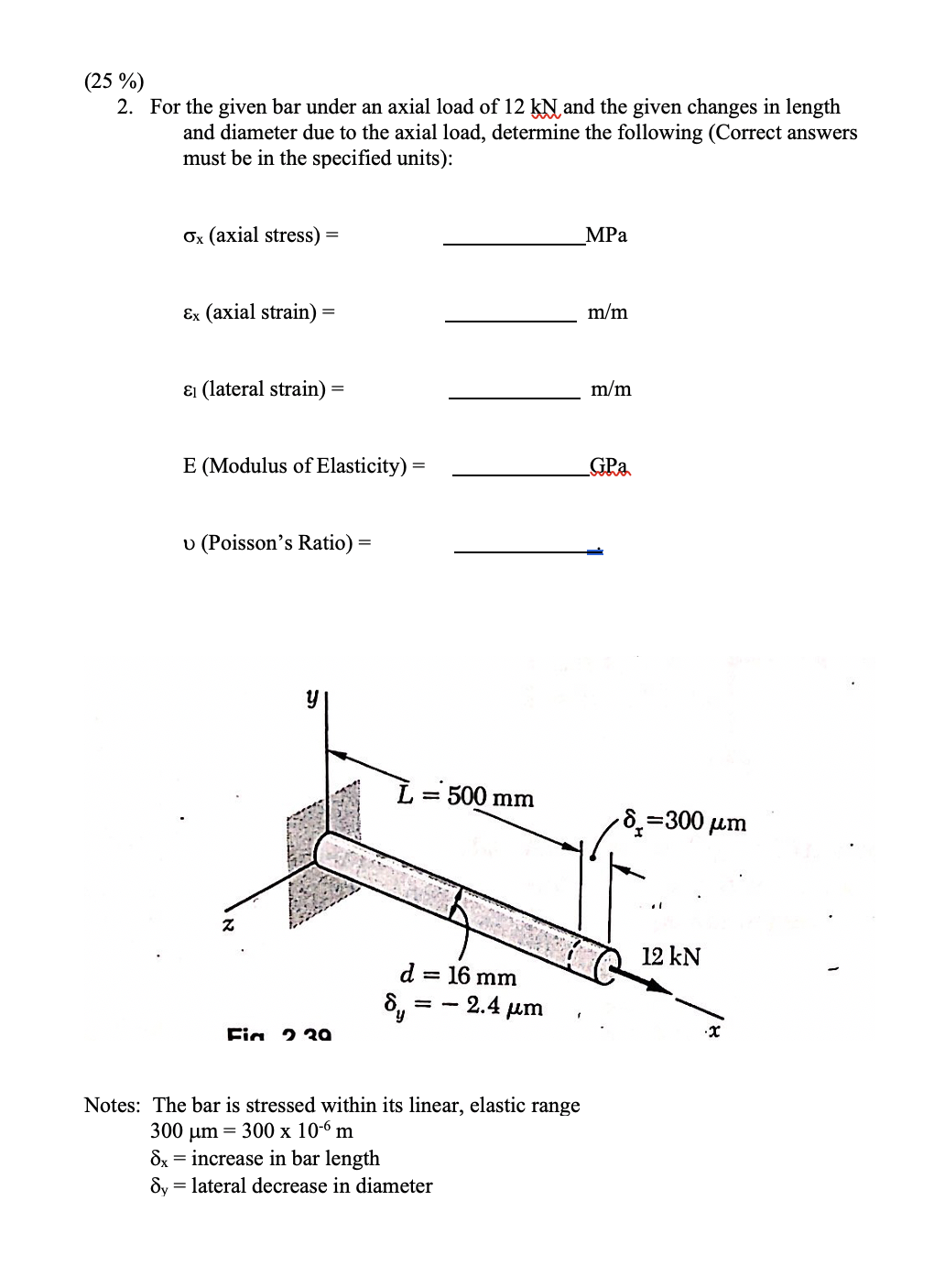 Solved (25 %) 2. For the given bar under an axial load of 12 | Chegg.com