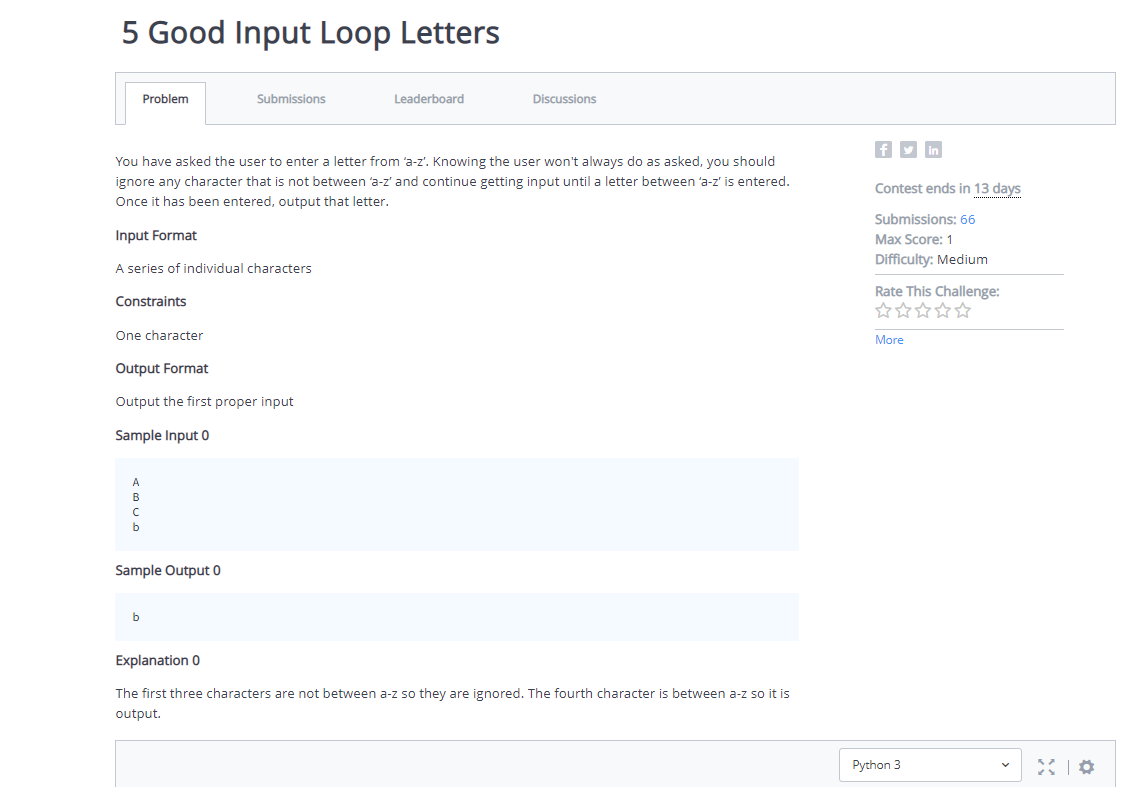 Solved 5 Good Input Loop Letters Problem Submissions | Chegg.com