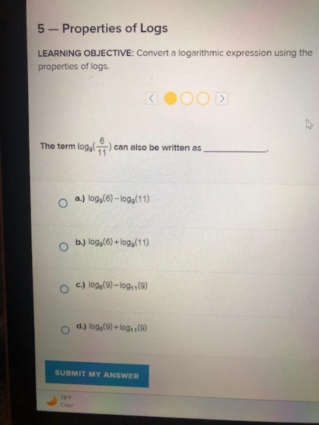 Solved 5-Properties of Logs LEARNING OBJECTIVE: Convert a | Chegg.com