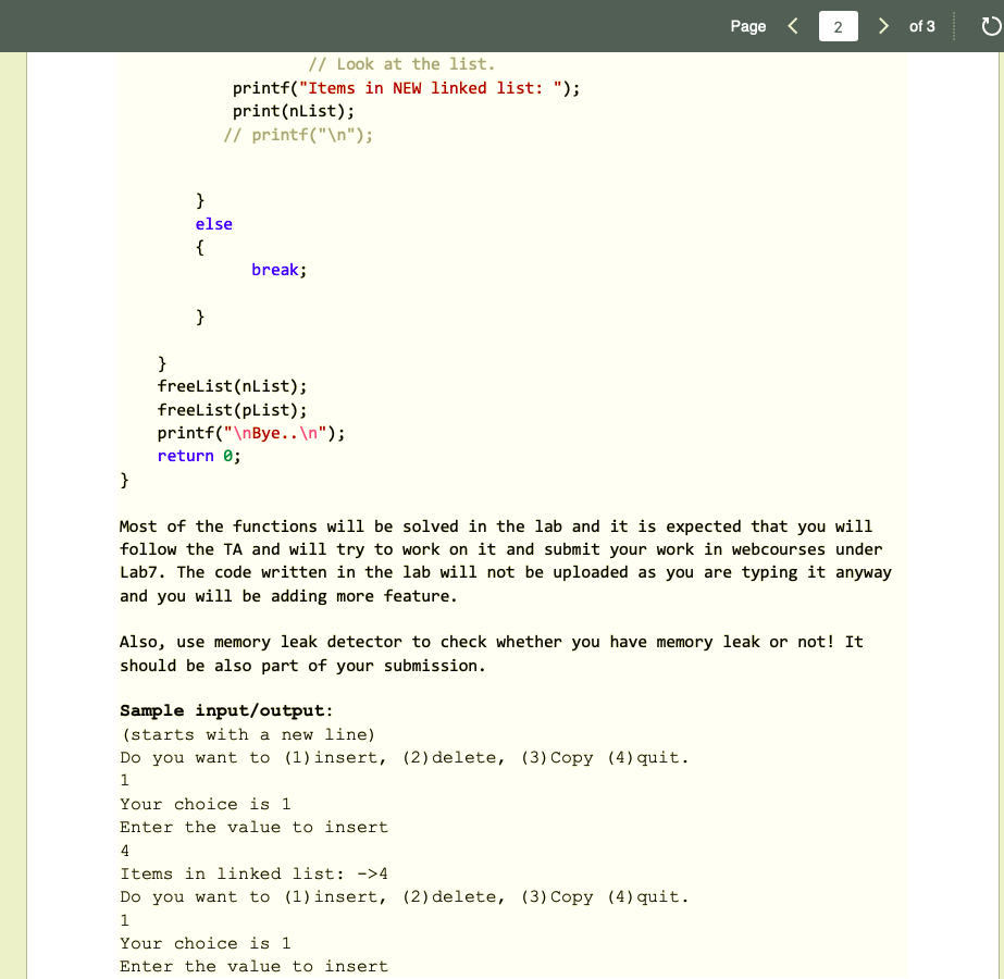 Solved Page Of 3 C CS1 LAB Recursion With Linked Chegg