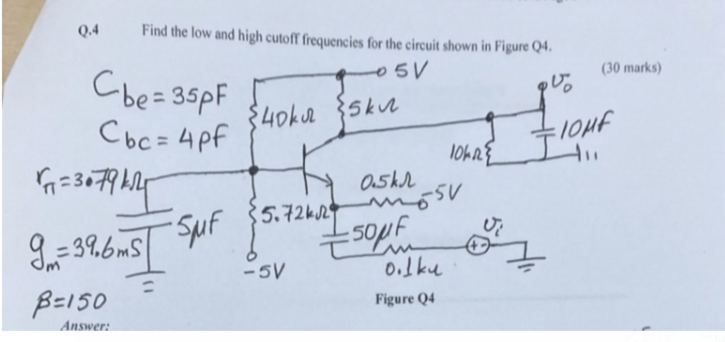 [Solved]: Find the low and high cutoff frequencies for the