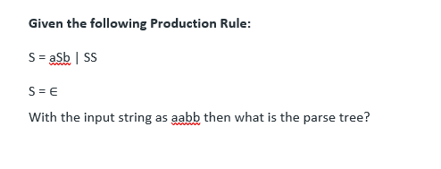 Solved Given the following Production Rule: S=aSb∣SS S=ϵ | Chegg.com