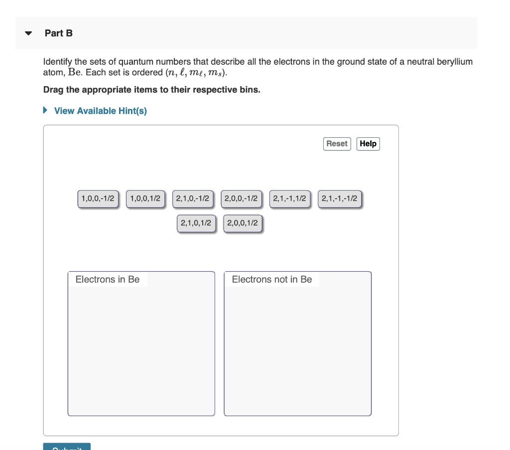 Solved Part B Identify the sets of quantum numbers that | Chegg.com