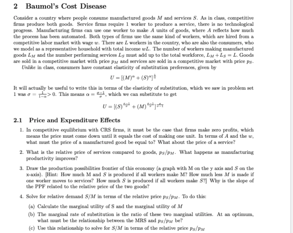 Solved 2 Baumol's Cost Disease Consider a country where | Chegg.com