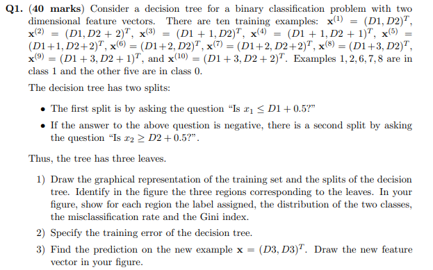 Solved (40 marks) Consider a decision tree for a binary | Chegg.com