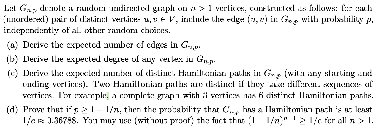 Let Gn,p ﻿denote a random undirected graph on n>1 | Chegg.com