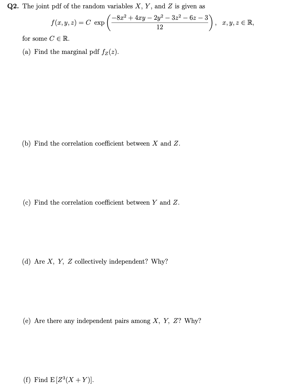 Solved 2 The Joint Pdf Of The Random Variables Xy And Z 