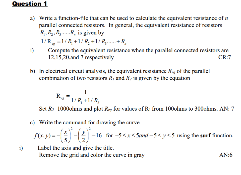 Solved Question 1 a) Write a function-file that can be used | Chegg.com