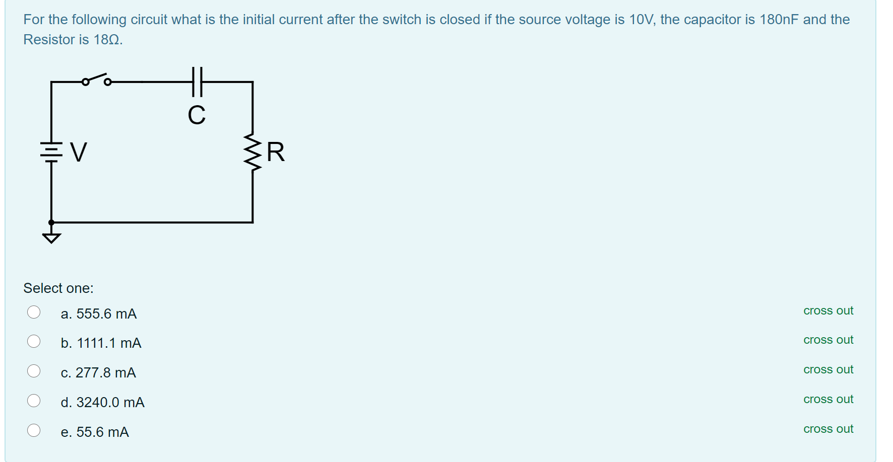 Solved For the following circuit what is the initial current | Chegg.com