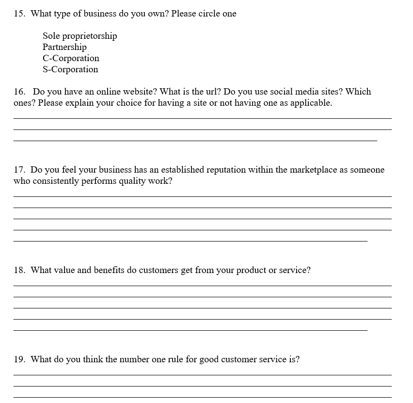 15. What type of business do you own? Please circle | Chegg.com