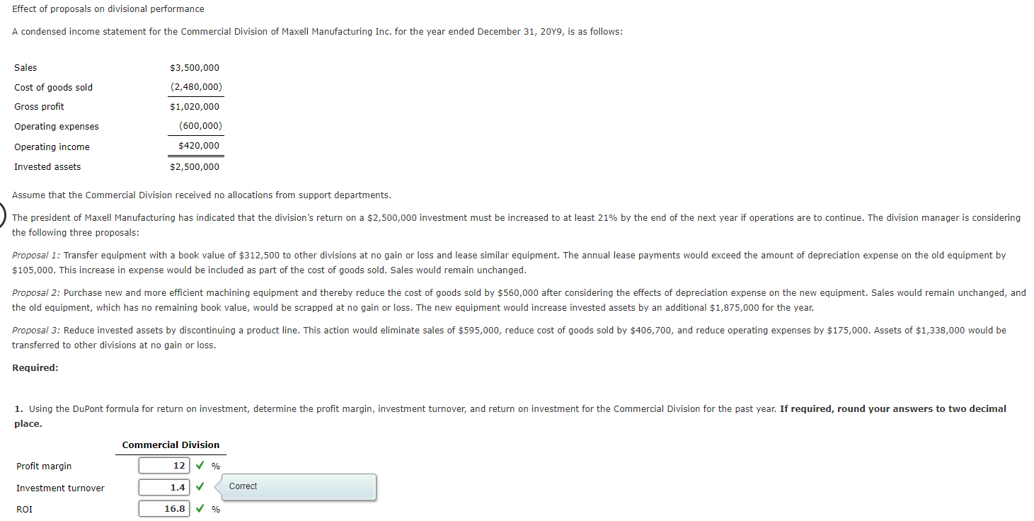 Solved Effect of proposals on divisional performance A | Chegg.com