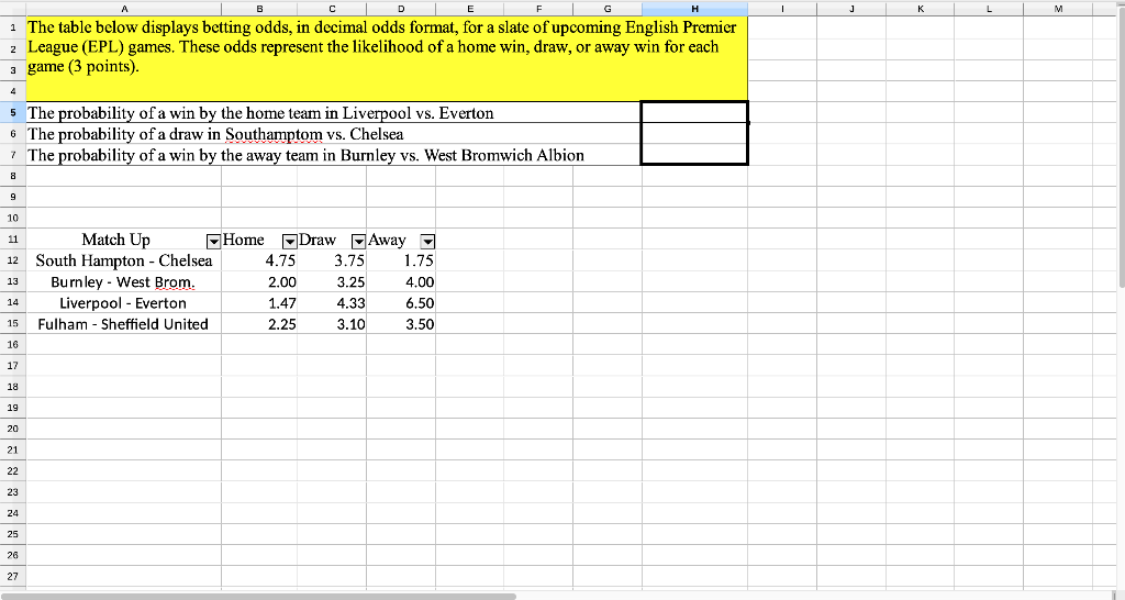 Solved 1 The table below displays betting odds, in decimal | Chegg.com