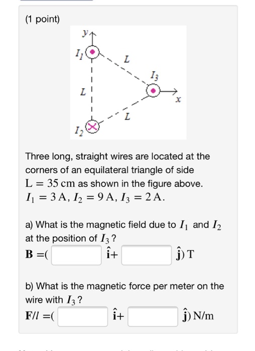 Solved (1 point) Three long, straight wires are located at | Chegg.com