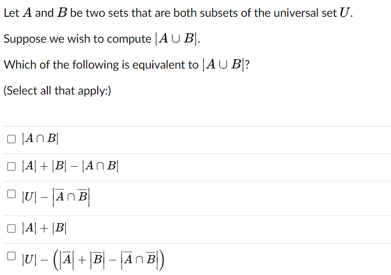 Solved Let A and B be two sets that are both subsets of the | Chegg.com