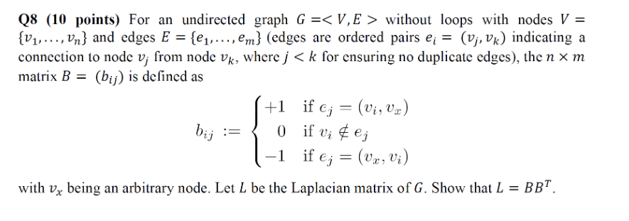 Solved Q8 (10 points) For an undirected graph G = | Chegg.com