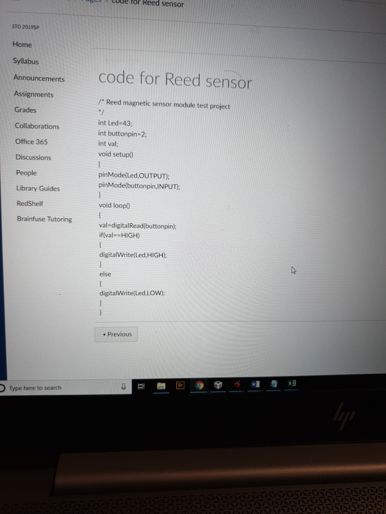 busy tuue for Reed sensor STO 2019SP Home Syllabus | Chegg.com
