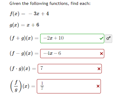 Solved Given the following functions, find each: f(x) = - 3x | Chegg.com