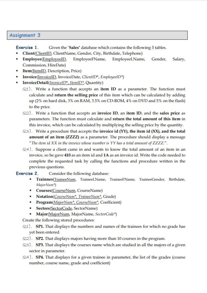 Solved Assignment 3 . . . . Exercise 1. Given the 'Sales' | Chegg.com