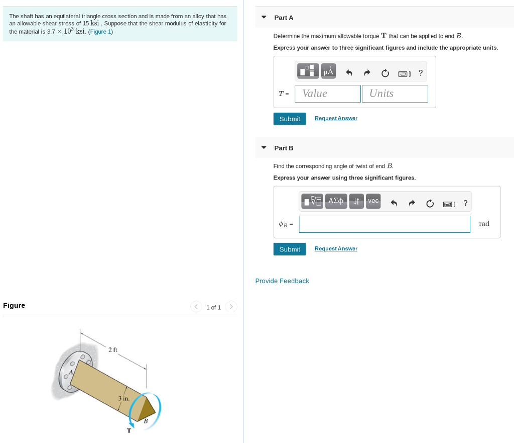 Solved The shaft has an equilateral triangle cross section | Chegg.com