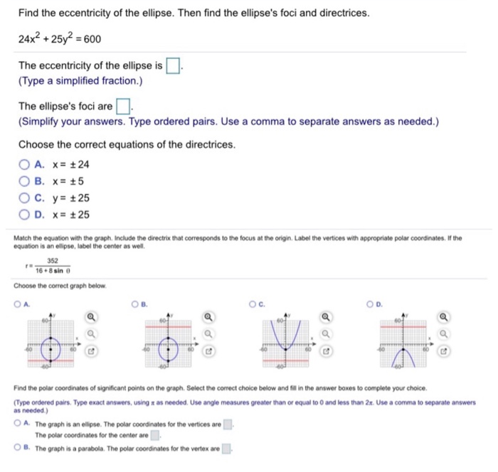 Solved Find the eccentricity of the ellipse. Then find the | Chegg.com