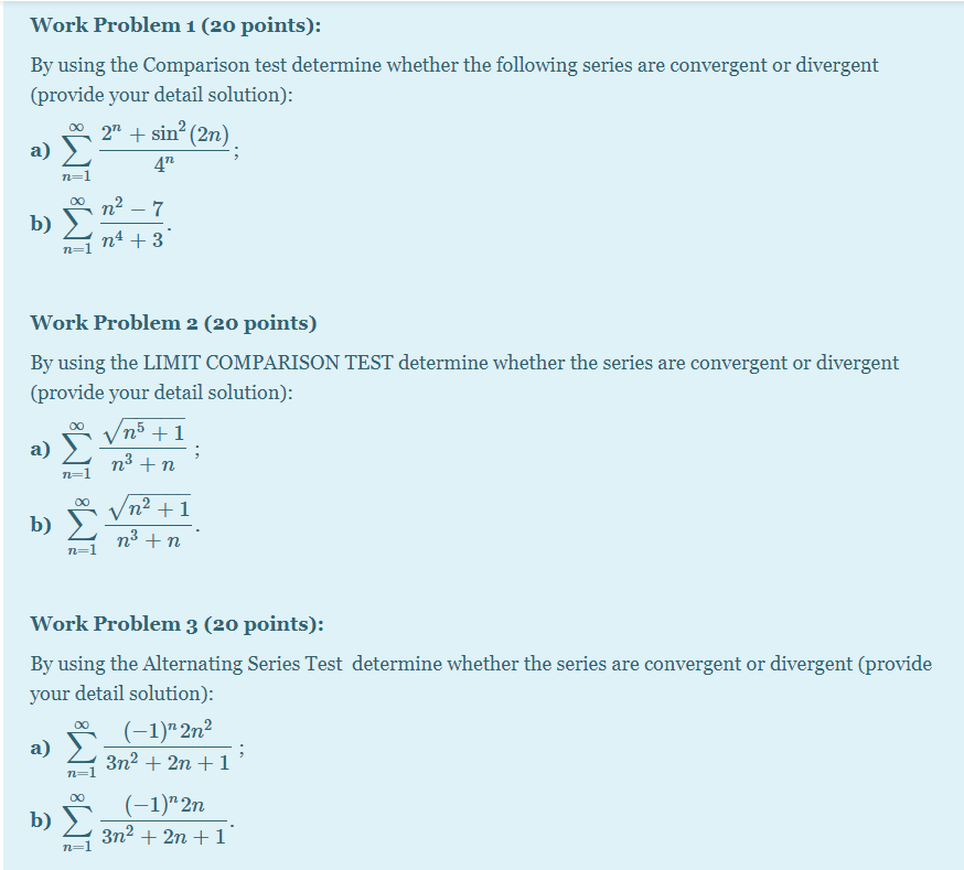 Solved Work Problem 1 (20 points): By using the Comparison | Chegg.com
