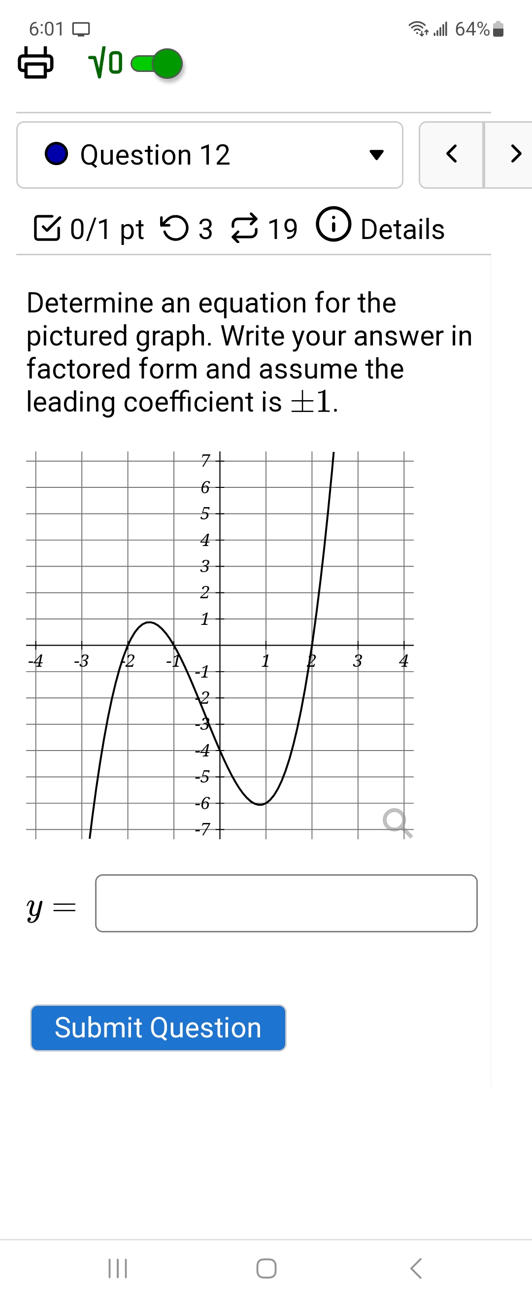 Solved Determine an equation for the pictured graph. Write | Chegg.com