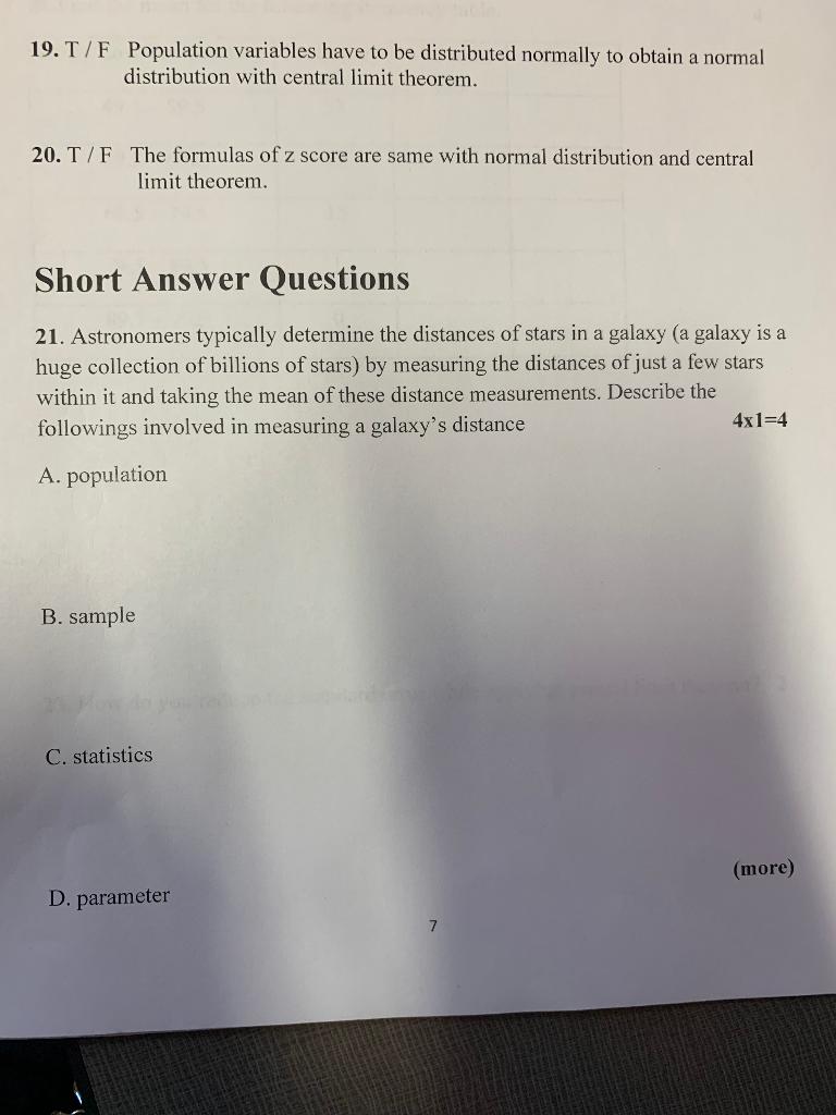 Solved 19. T/F Population variables have to be distributed | Chegg.com