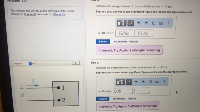 Solved Problem 1.27 Part A The voltage and current at the | Chegg.com