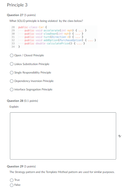 Solved Principle 3 Question 27 (5 points) What SOLID | Chegg.com